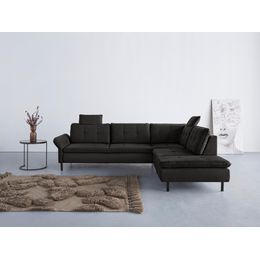Ecksofa Home Affaire, B:270cm H:83cm T:226cm, schwarz, 100% Polyester, Wohnzimmer, Sofas, "Birkholm L-Form", Armlehnverstellung, auch in Easy Clean