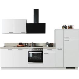 K&uuml;chenzeile KOCHSTATION, B:310cm T:60cm, wei&szlig;, Komplettk&uuml;chen-Sets, "KS-Scafa, mit h&ouml;henverstellbaren F&uuml;&szlig;en", vormontiert, wahlweise mit E-Ger&auml;ten,