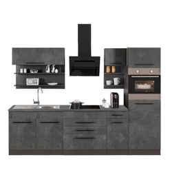 K&uuml;chenzeile KOCHSTATION, B:290cm T:60cm, bunt, Komplettk&uuml;chen-Sets, "KS-Tulsa", mit E-Ger&auml;ten, Breite 290 cm, schwarze Metallgriffe, MDF Fronten