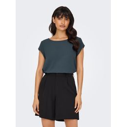 Only Damen Kurzarmbluse "ONLVIC &ndash; feminines Blusenshirt in lockerer Form", blau, Gr. 36, unifarben, Web, Obermaterial: 97% Polyester, 3% Elasthan,