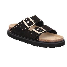 Rohde Damen Pantolette "TROPEA", Gr. 38, schwarz, Veloursleder, unifarben, Schuhe, Sommerschuh, Strandschuh mit Plateau und Nieten