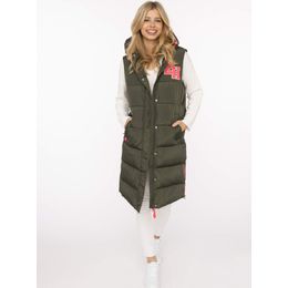 Zwillingsherz Damen Longweste "&bdquo;ZH Patch&ldquo;", gr&uuml;n, Gr. XXL, Obermaterial: 100% Polyester, Westen, mit Kapuze, Rei&szlig;verschluss an Front und Seiten,