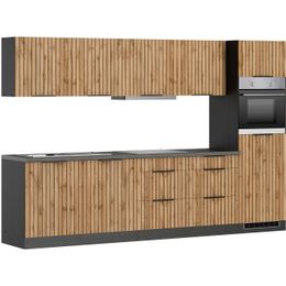 K&uuml;chenzeile KOCHSTATION, B:300cm H:200cm T:60cm, beige, Komplettk&uuml;chen-Sets, "KS-Lagos, Breite 300 cm, wahlweise mit E-Ger&auml;ten", GK-oder