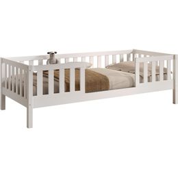 Daybett Vipack, B:97cm H:66cm L:210cm, wei&szlig;, Daybetten, "Dallas Massiv Bett mit Rausfallschutz umbaubar vom Boden- zum Daybett", mit Bettschublade,