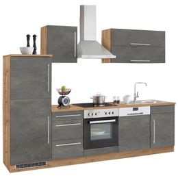 K&uuml;chenzeile KOCHSTATION, B:280cm H:200cm T:60cm, grau, Komplettk&uuml;chen-Sets, "KS-Samos", Breite 280 cm, wahlweise mit E-Ger&auml;ten und Induktionskochfeld
