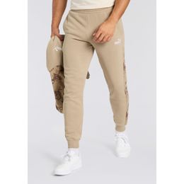 Puma Herren Trainingshose "ESS CAMO SWEATPANTS FL CL", beige, Gr. XL, tarnfarben, Fleece, Obermaterial: 66% Baumwolle, 34% Polyester, Hosen, Regular