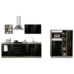 K&uuml;chenzeile KOCHSTATION, B:350cm H:200cm T:60cm, schwarz, Komplettk&uuml;chen-Sets, "KS-Samos", Breite 350 cm, wahlweise mit E-Ger&auml;ten und
