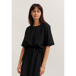 Bugatti Damen Kurzarmbluse290, schwarz, Gr. 36, unifarben, Sweatware, 70% Baumwolle, 30% Polyester, Blusen, Modern Fit mit Lochmuster