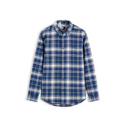 Tommy Jeans Herren Flanellhemd "REGULAR FLANNEL CHECK SHIRT", blau, Gr. XXL, kariert, Web, Obermaterial: 100% Baumwolle, Hemden, Regular fit mit
