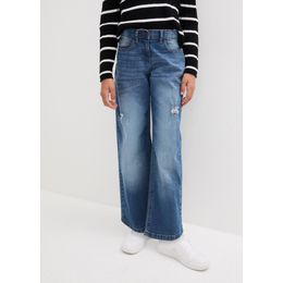 bonprix M&auml;dchen Weite Jeans, blau, Gr. 158, Obermaterial: 82% Baumwolle, 17% Polyester, 1% Elasthan, Jeans, lockere Passform, mit Five-Pocket-Style