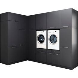 Mehrzweckschrank-Set LAUNDREEZY, B:285cm H:238cm T:68cm, schwarz, Holzwerkstoff, Kastenm&ouml;bel-Sets, "Laundreezy, 12-tlg. Mehrzweckschrank-Set B/H/T