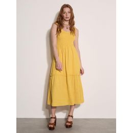 Apricot Damen Maxikleid "Besticktes, gestuftes Maxikleid", gelb, Modern, Gr. 38, gebl&uuml;mt, gewebt, Obermaterial: 100% Baumwolle CO., Kleider, mit