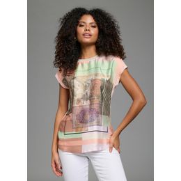 Laura Scott Damen Shirtbluse, bunt, Gr. 48, gemustert, Satin, Obermaterial: 100% Polyester. R&uuml;ckenteil: 95% Viskose, 5% Elasthan, Blusen, Kurzarm,