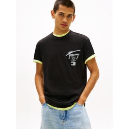 Tommy Jeans Herren T-Shirt "TJM REGULAR CITY SIGN", schwarz, Gr. L, unifarben, Single Jersey, Obermaterial: 100% Baumwolle, Shirts, Regular fit mit