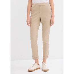 bonprix Damen Chinohose, beige, Gr. 48, Web, Obermaterial: 66% Polyester, 33% Viskose, 1% Elasthan, Hosen, aus weichem Obermaterial mit