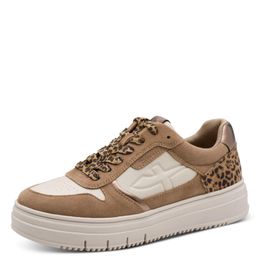 Tamaris Damen Plateausneaker, Gr. 38, beige, Leder, Lederimitat, kontrastfarbene Details, Schuhe, Halbschuh, Schn&uuml;rer, Freizeitschuh mit