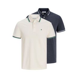 Jack & Jones JACK & JONES Herren Poloshirt "JJEPAULOS im Doppelpack mit Logostickerei und Komfort", wei&szlig;, Gr. S, unifarben mit Farbeinsatz, Single Jersey,
