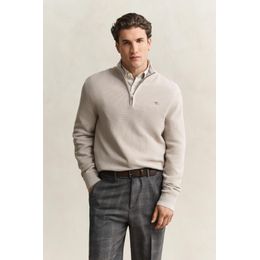 Gant Herren Troyer "MICRO TEXTURED COTTON HALF ZIP", beige, Gr. L, Obermaterial: 100% Baumwolle, Pullover, Regular fit mit Troyerkragen