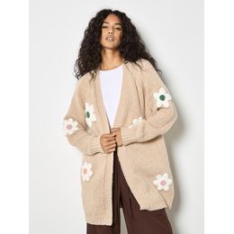 Apricot Damen Cardigan "3D-G&auml;nsebl&uuml;mchen-Strickjacke aus grobem Strick", beige, Gr. 38, gebl&uuml;mt, Strick, Obermaterial: 100% Polyester PES.,