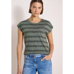 Cecil Damen T-Shirt, gr&uuml;n, Gr. L, gestreift, Web;Stoff;Jersey, 50% Baumwolle, 50% Modal, Shirts, mit Leo-Streifen