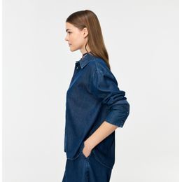 MAC Damen Hemdbluse, blau, Gr. L, unifarben, Denim/Jeans, Obermaterial: 50% Baumwolle, 50% Lyocell, Blusen, mit Hemdkragen