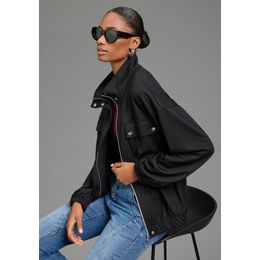 Bruno Banani Damen Sweatjacke "in modischer Blouson-Form", schwarz, Gr. 32, unifarben, Milano Rib, Obermaterial: 76% Polyester, 20% Viskose, 4%