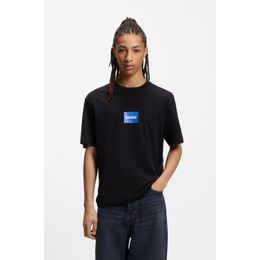 Hugo Herren T-Shirtschwarz001, Gr. L, unifarben, Single Jersey, Obermaterial: 100% Baumwolle, Shirts, Regular Fit, Kurzarm, Hugo-Print