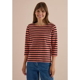 Cecil Damen 3/4-Arm-Shirtraw chocolate braun, Gr. S, gestreift, Web, 100% Baumwolle, Shirts, aus reiner Baumwolle
