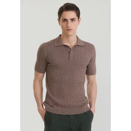 FELIX HARDY Herren Poloshirt "Polo Shirt Kurzarm mit Zopfmuster", braun, Gr. XXL, 100% Baumwolle, Shirts