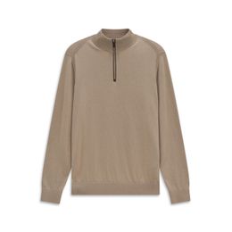 Bugatti Herren Troyer "Regular Fit", beige, Gr. M, unifarben, 95% Baumwolle, 5% Kaschmir, Pullover, Regular Fit Baumwolle-Kaschmir Stehkragen