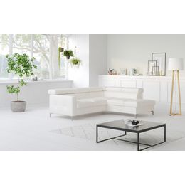 COTTA Ecksofa "Sammy L-Form", B/H/T: 239cm x 74cm x 207cm, Leder PAMPAS, Ottomane rechts, ohne Bettfunktion,mit Kopfteilverstellung, wei&szlig;, Microfaser