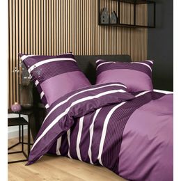 Bettw&auml;sche Janine, lila, Mako-Satin, Obermaterial: 100% Baumwolle, Bettw&auml;sche, "J. D.", Bettw&auml;sche im Streifen-Design in verschiedenen Qualit&auml;ten