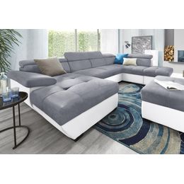 Wohnlandschaft COTTA, B:332cm H:79cm T:102cm, grau, Kunstleder SOFTLUX / Luxus-Microfaser (100% Polyester);Flachgewebe (100% Polyester) / Struktur