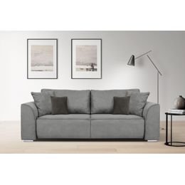 3-Sitzer Inosign, B:250cm H:92cm T:107cm, grau, Sofas, "BEATRICE, B: 250 cm - wahlweise mit Bettfunktion", u. Bettkasten, incl. 2 Zierkissen