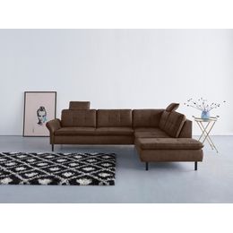 Ecksofa Home Affaire, B:270cm H:83cm T:226cm, braun, 100% Polyester, Wohnzimmer, Sofas, "Birkholm L-Form", Armlehnverstellung, auch in Easy Clean