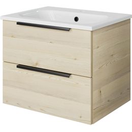 Badm&ouml;bel-Set SAPHIR, B:61cm H:50cm T:46cm, beige, Holzwerkstoff, Kastenm&ouml;bel-Sets, "Mineralmarmor-Waschtisch mit Waschtischunterschrank"