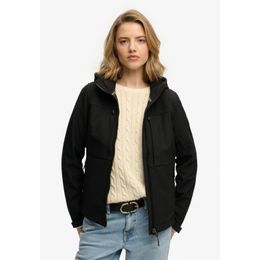 Superdry Damen Outdoorjacke "HOODED CLASSIC TREKKER JACKET"meteorite schwarz, Gr. M, unifarben, Web, Obermaterial: 90% Polyester, 10% Elasthan,