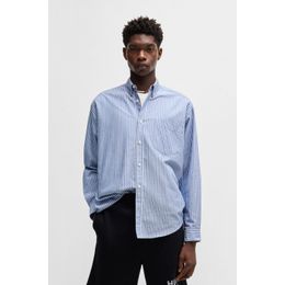 Hugo Herren Langarmhemd "Ebill", blau, Gr. L, gestreift, Web, Obermaterial: 100% Baumwolle, Hemden, oversize