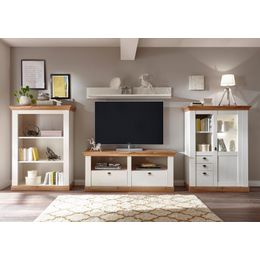 Wohnwand Home Affaire, B:376cm, wei&szlig;, Wohnzimmer, Kastenm&ouml;bel-Sets, "Cremona, Anbauwand im Landhausstil, Komplettset, Wohnzimmer-Set", enth&auml;lt Regal,