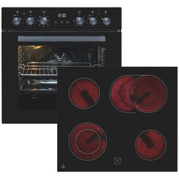 Exquisit Backofen-Set "EHE258-UBZ-020-Set schwarz", schwarz, Herdsets, Vielseitiger Grill und 4-Zonen-Glaskeramikkochfeld &ndash; einfach & sicher