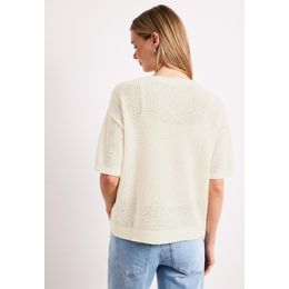Street One Damen Kurzarmpullover, wei&szlig;, Gr. 44, Strukturmuster, Web, 69% Baumwolle, 31% Polyester, Pullover, im soften Baumwoll-Mix