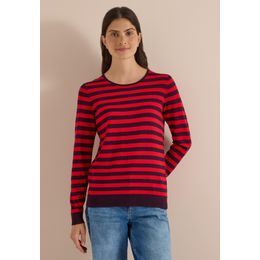 Cecil Damen Rundhalspullover, rot, Gr. S, gestreift, Web, 60% Baumwolle, 40% Viskose, Pullover, im soften Baumwoll-Mix