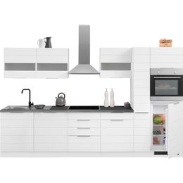 K&uuml;chenzeile KOCHSTATION, B:330cm T:60cm, wei&szlig;, Komplettk&uuml;chen-Sets, "KS-Luhe", 330 cm breit, wahlweise mit oder ohne E-Ger&auml;ten, gefr&auml;ste MDF-Fronten