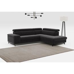 Ecksofa COTTA, B:262cm H:97cm T:215cm, schwarz, Wohnzimmer, Sofas, "Emma L-Form, B: 262 cm", mit Kopfteilverstellung, optional Schlaffunktion &