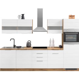K&uuml;chenzeile KOCHSTATION, B:300cm T:60cm, wei&szlig;, Komplettk&uuml;chen-Sets, "KS-Luhe", 300 cm breit, wahlweise mit oder ohne E-Ger&auml;ten, gefr&auml;ste MDF-Fronten