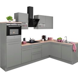 Winkelk&uuml;che Optifit, B:285cm T:60cm, grau, Komplettk&uuml;chen-Sets, "Bern mit Hanseatic-E-Ger&auml;ten", Stellbreite 285x175 cm, mit Induktionskochfeld,