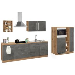 K&uuml;chenzeile KOCHSTATION, B:350cm H:200cm T:60cm, grau, Komplettk&uuml;chen-Sets, "KS-Samos", Breite 350 cm, wahlweise mit E-Ger&auml;ten und Induktionskochfeld
