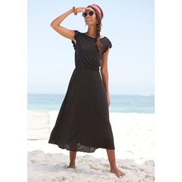 Damen Jerseykleid "aus Viskosejersey mit Gummizug in der Taille, elegantes Midikleid", schwarz, Gr. 36, BEACHTIME BY LASCANA, unifarben, Jersey,