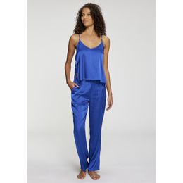 Lascana Damen Pyjama, Gr. 36, blau, Satin, Obermaterial: 96% Polyester, 4% Elasthan, Homewear-Sets, mit seitlichen B&auml;ndern zum Verschlie&szlig;en