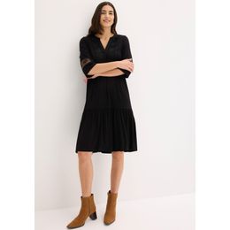 bonprix Damen Tunikakleid, schwarz, Gr. 44, Web, Obermaterial: 95% Viskose, 5% Elasthan, Kleider, ausgestellte Passform, mit hochwertiger Spitze, mit